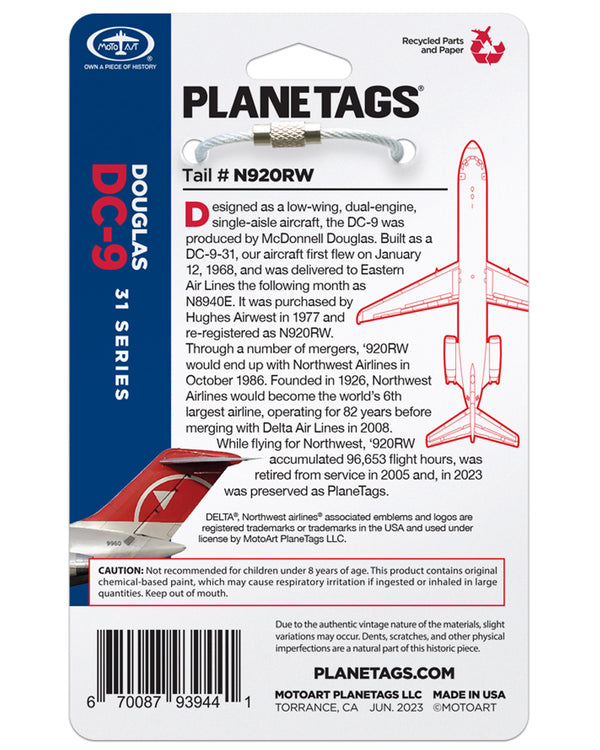 Northwest® DC-9 N920RW PlaneTags - MotoArt PlaneTags