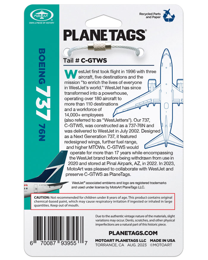 Westjet® 737 C-GTWS PlaneTags – MotoArt PlaneTags