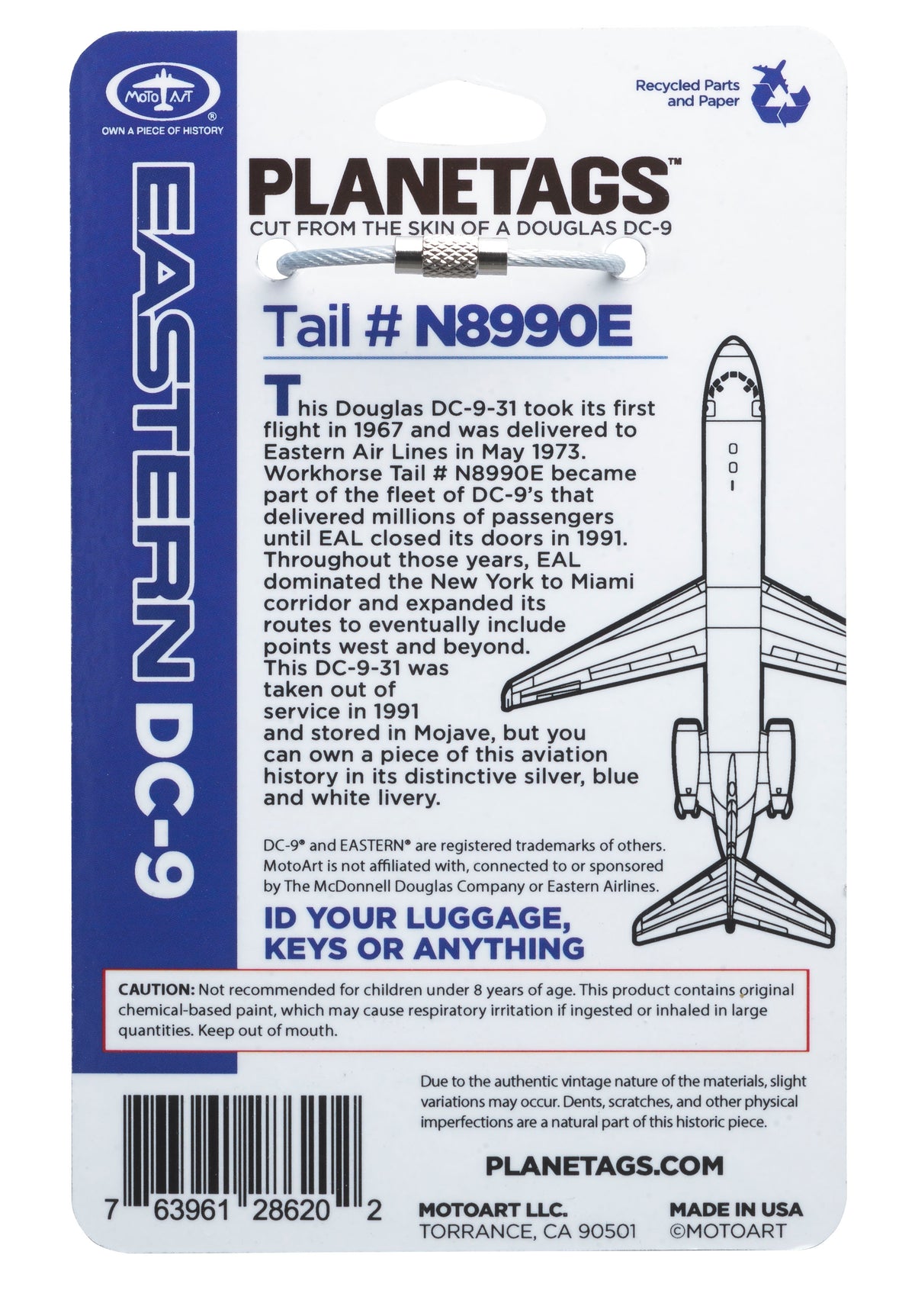 Eastern Airlines DC-9 Tail #N8990E | PlaneTags™ - MotoArt PlaneTags