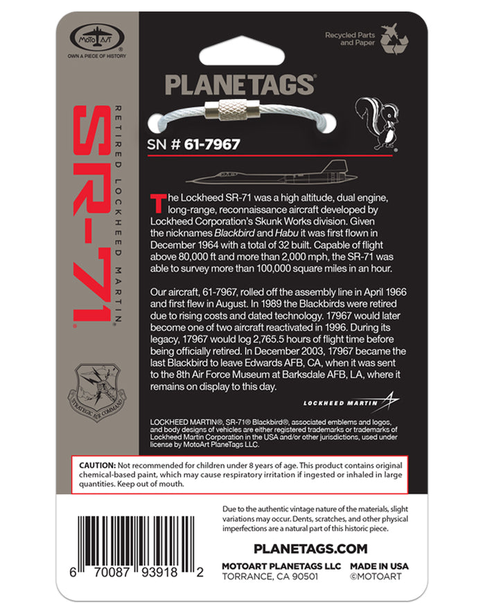 Lockheed SR-71 Blackbird™ Tail #17967 PlaneTag – MotoArt PlaneTags